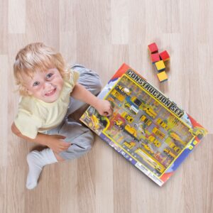 METRO Complete Construction Crew 43 Piece Mini Toy Diecast Vehicle Play Set, Comes with Street Play Mat, Variety of Vehicles and Figures