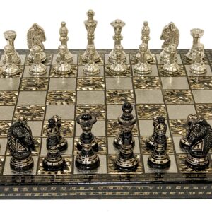 StonKraft Brass Chess Board Game Set with 100% Brass Chess Pieces Chessmen Coins (12" x 12" Inches)