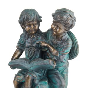 alpine corporation 15" tall indoor/outdoor girl and boy reading together statue yard art decoration