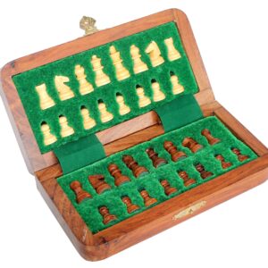 StonKraft - 7" x 7" - Wooden Travel Folding Small Chess Game Board Set + Wooden Magnetic Crafted Pieces