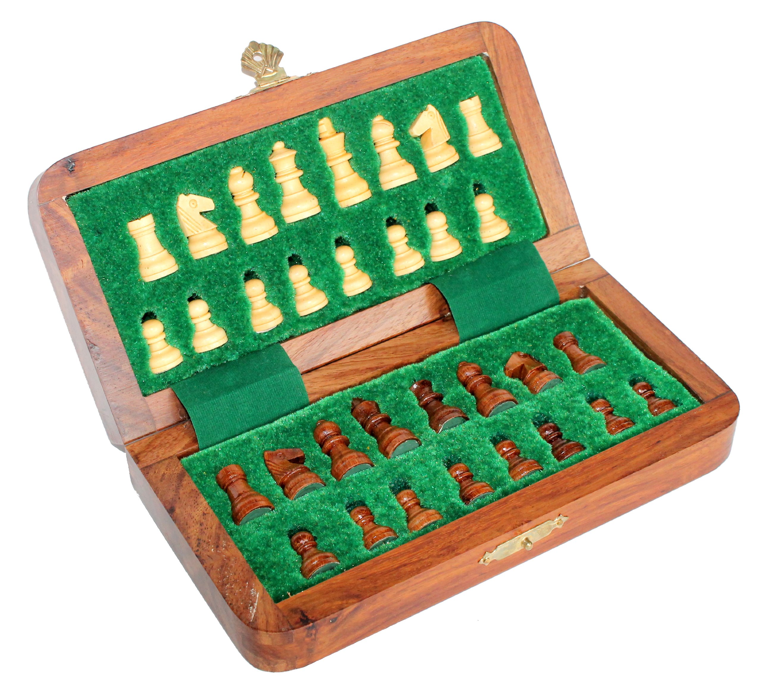 StonKraft - 7" x 7" - Wooden Travel Folding Small Chess Game Board Set + Wooden Magnetic Crafted Pieces