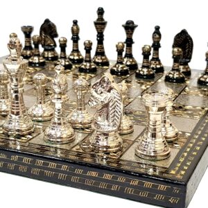 StonKraft Brass Chess Board Game Set with 100% Brass Chess Pieces Chessmen Coins (12" x 12" Inches)