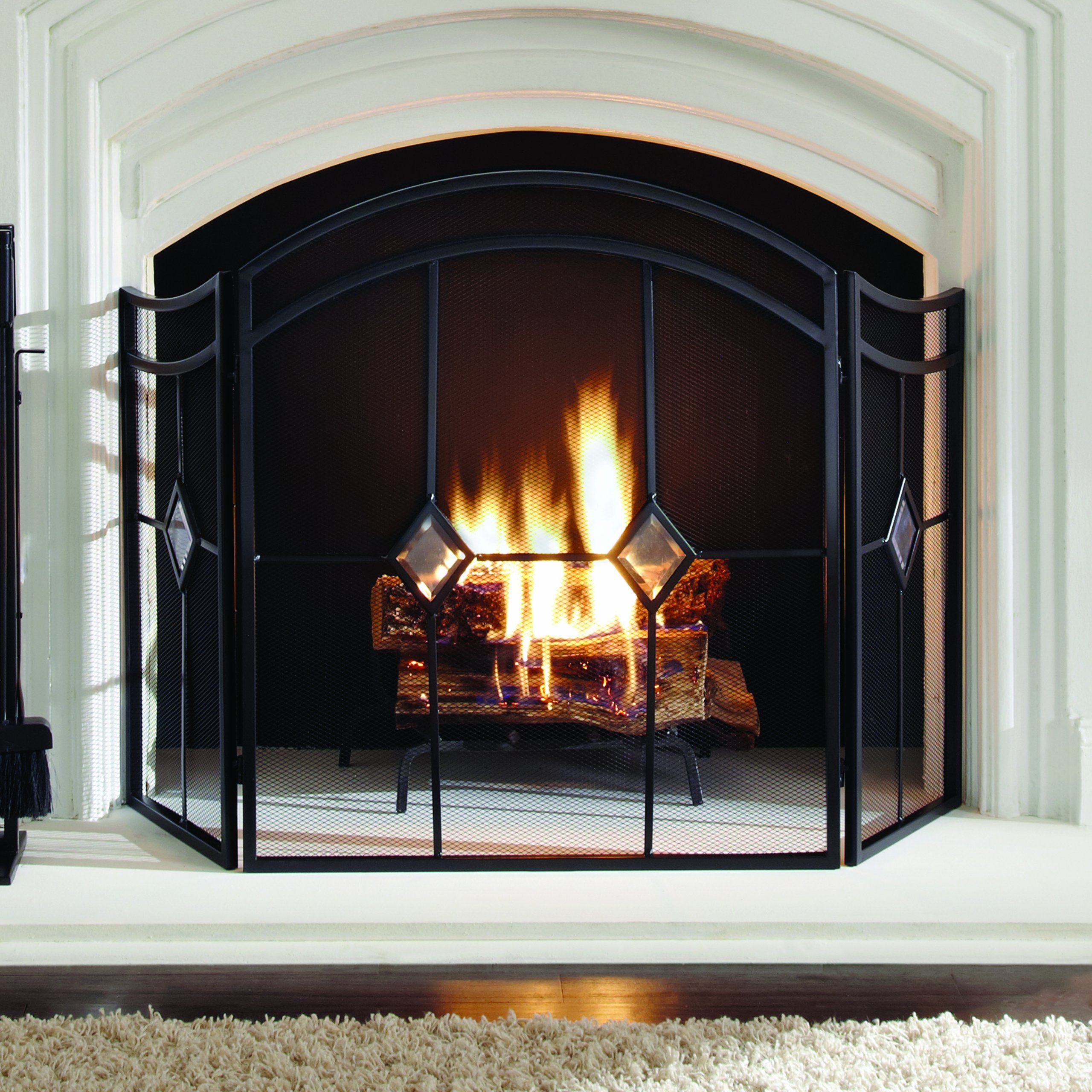 Pleasant Hearth Arched Diamond 3-Panel Fireplace Screen, Espresso Powder Coated