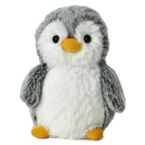 aurora® playful pompom penguin™ mini stuffed animal - vibrant companions - endless fun - gray 6 inches