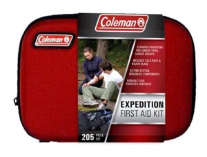 coleman all purpose basic first aid kit for minor emergencies, a light, portable first aid kit with a soft-sided case - 205 piece red