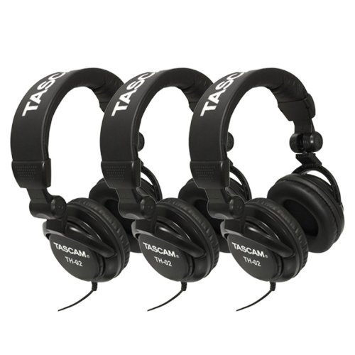 Tascam TH-02 Closed-Back Studio Monitor Headphones 3-Pack (Black) Bundle