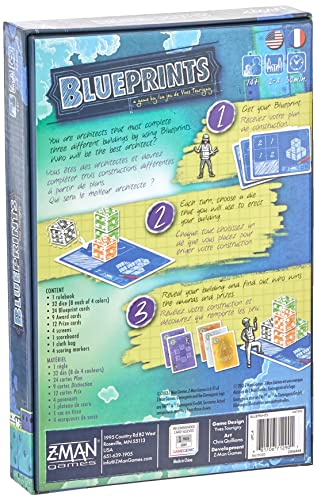 Blueprints Board Game - Architectural Strategy Game for Building Marvels with Wood, Glass, Stone, and More! Family Game for Kids & Adults, Ages 13+, 2-4 Players, 30 Min Playtime, Made by Z-Man Games