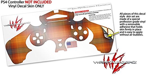 WraptorSkinz Skin Compatible with Sony PS4 Dualshock Controller PlayStation 4 Original Slim and Pro Plaid Pumpkin Orange (Controller NOT Included)