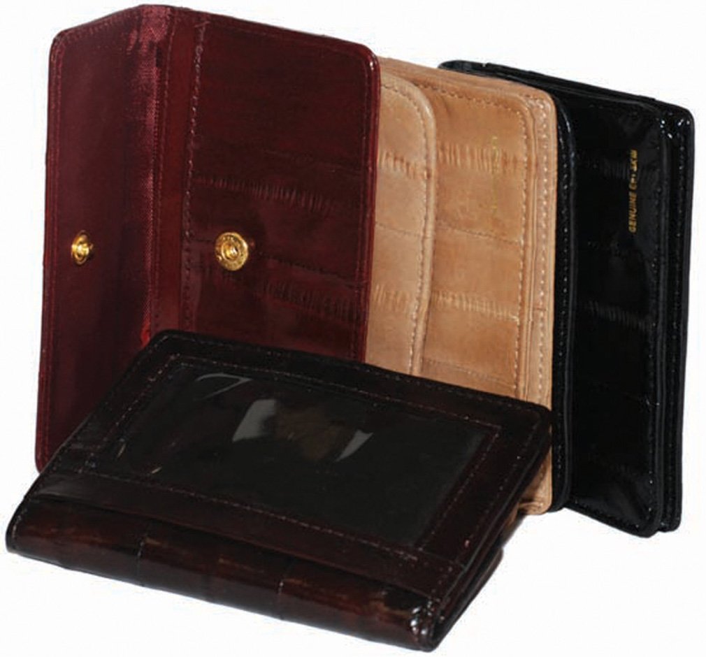 Genuine Eel Skin Leather Womens Coin Change Purse Wallet (Burgundy)