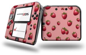 strawberries on pink - wraptorskinz decal style vinyl skin compatible with nintendo 2ds (2ds not included)