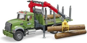 mack granite timber truck with loading crane and 3 trunks