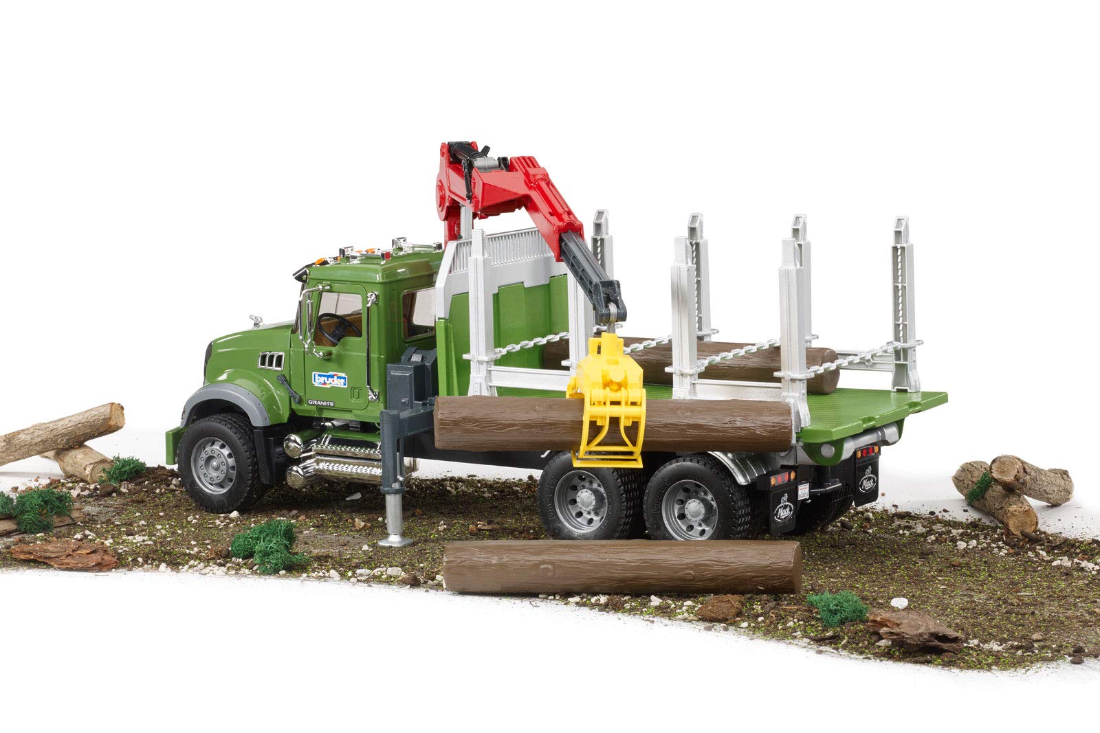 Mack Granite Timber Truck with Loading Crane and 3 Trunks