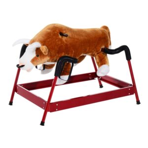 qaba kids spring rocking horse rodeo bull style with realistic sounds for children over 3 years old