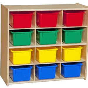 Contender 12 Compartment Toy Storage Cabinet With Assorted Bins, Montessori Shelves For Organizing Kids Art & Craft Supplies For Classrooms [Fully Assembled]