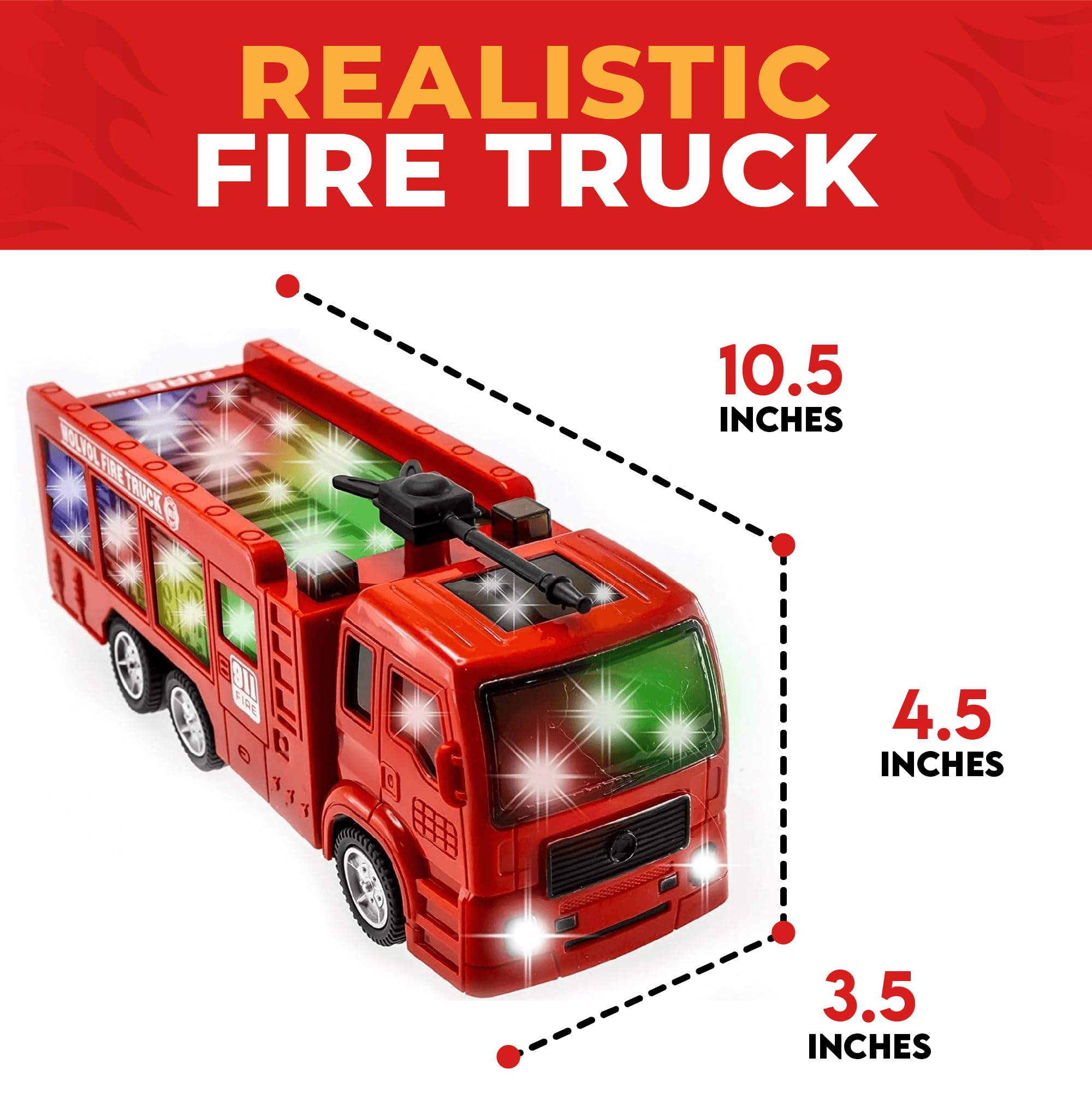 WolVolk Electric Firetruck Toy - Unstoppable Adventure with The Fire Trucks Stunning 3D Lights and Sirens Toddler Fire Truck Toys for 3 Year Old Boys - Fire Trucks for Toddlers 3-5