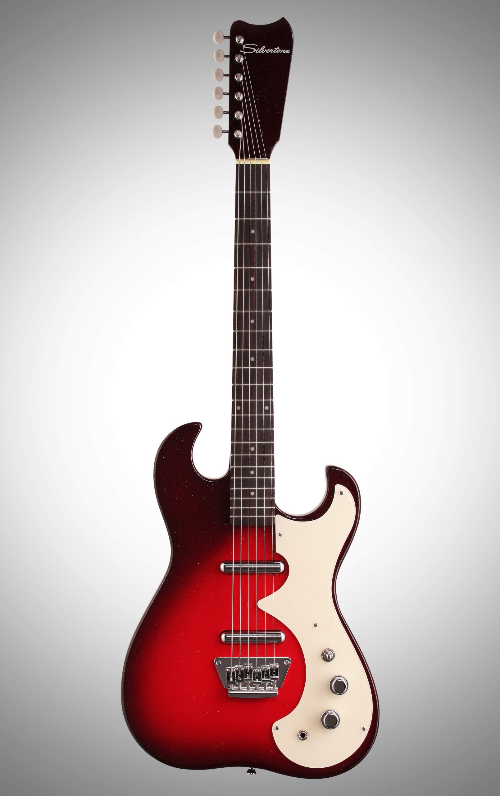 Silvertone Classic 1449-RSFB Solid-Body Electric Guitar, Red/Silver Flake Burst