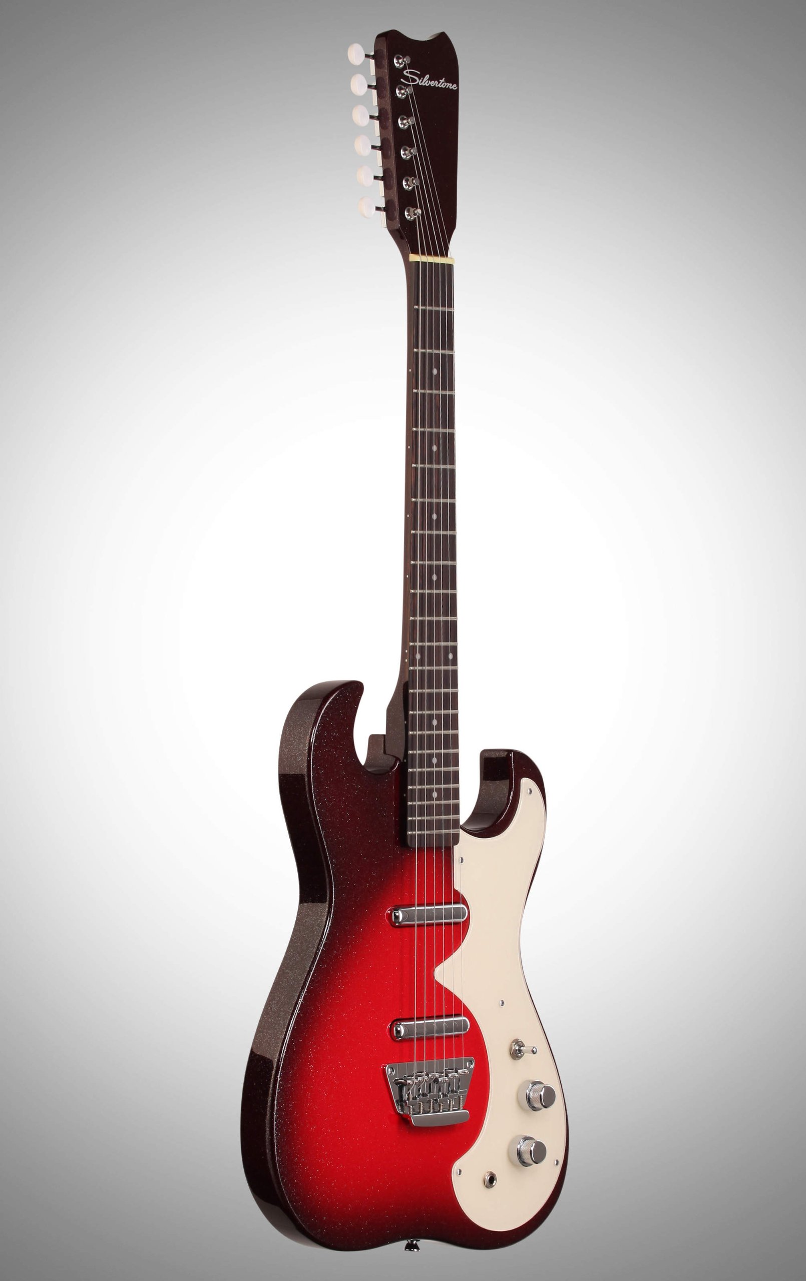 Silvertone Classic 1449-RSFB Solid-Body Electric Guitar, Red/Silver Flake Burst