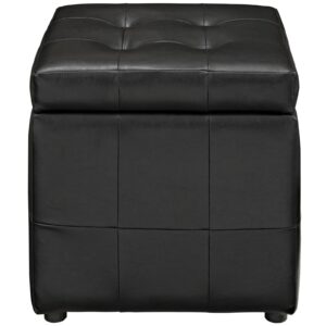 Modway Volt Tufted Faux Leather Square Storage Ottoman Cube In Black