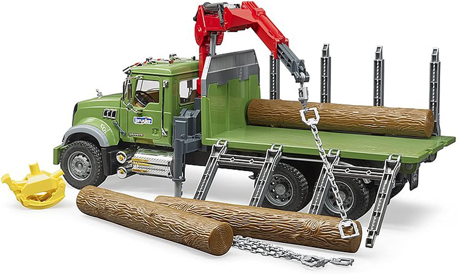 Mack Granite Timber Truck with Loading Crane and 3 Trunks