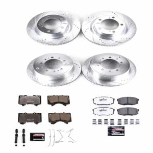 Power Stop Brake Kit For 2007-2021 Toyota Tundra, 2008-2020 Sequoia, 2016-2021 Land Cruiser, 2016-2021 Lexus LX570 - Front and Rear Drilled and Slotted Rotors & Brake Pads Replacement, K2813-36