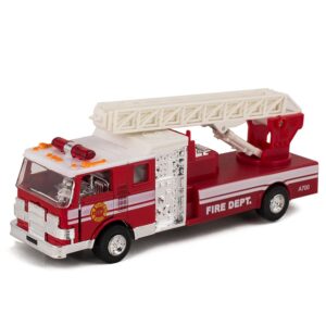 master toy children's collectible die-cast metal pull-back action & sound fire engine truck with ladder, red