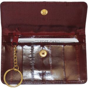 Genuine Eel Skin Leather Womens Coin Change Purse Wallet (Burgundy)