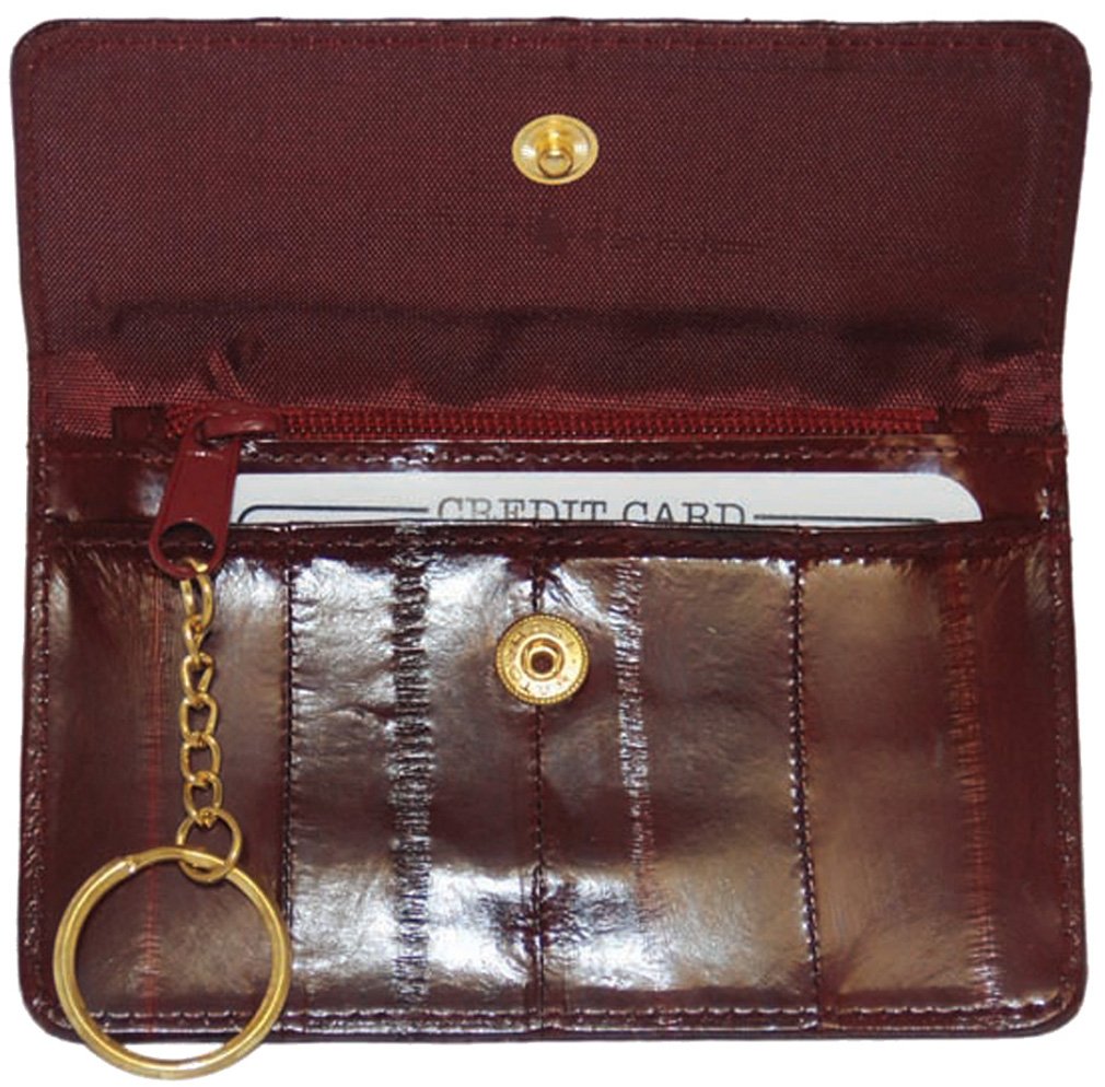 Genuine Eel Skin Leather Womens Coin Change Purse Wallet (Burgundy)