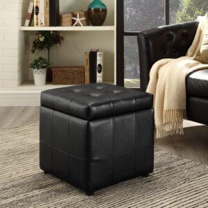 Modway Volt Tufted Faux Leather Square Storage Ottoman Cube In Black