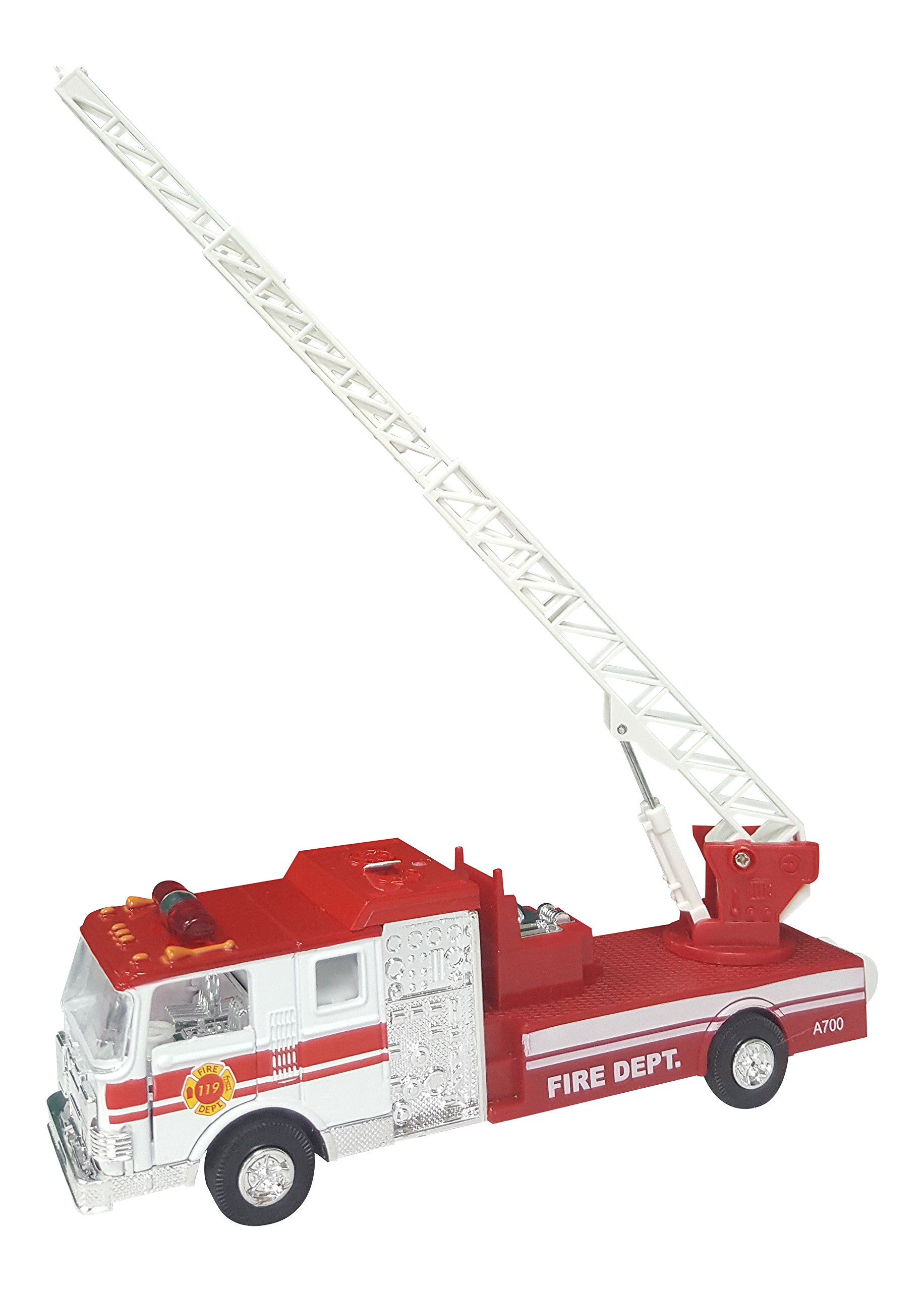 Master Toy Children's Collectible Die-Cast Metal Pull-Back Action & Sound Fire Engine Truck with Ladder, Red