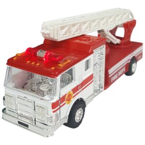 Master Toy Children's Collectible Die-Cast Metal Pull-Back Action & Sound Fire Engine Truck with Ladder, Red