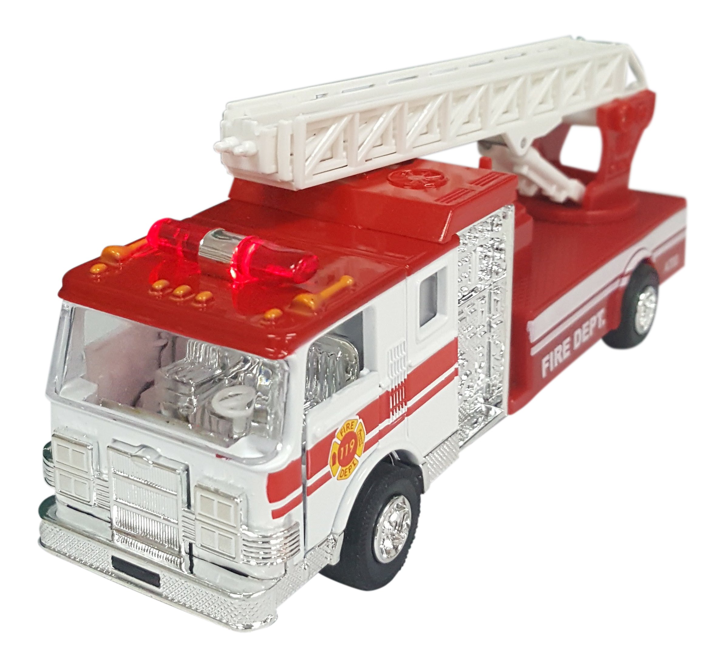 Master Toy Children's Collectible Die-Cast Metal Pull-Back Action & Sound Fire Engine Truck with Ladder, Red