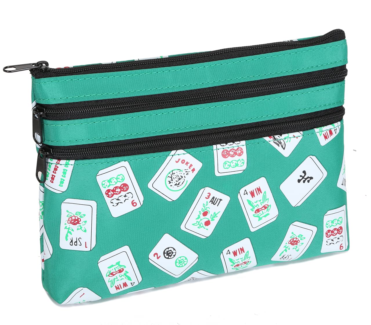 Mah Jongg Direct Green Color Tiles Pattern 3-Zipper Purse, holds 2023 card, easy to clean, designer style