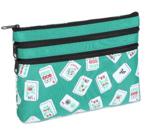 mah jongg direct green color tiles pattern 3-zipper purse, holds 2023 card, easy to clean, designer style