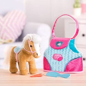 Pucci Pups – Beige Horse with Blue Stripes and Pink Pony Bag (ST8274Z) 10 inches