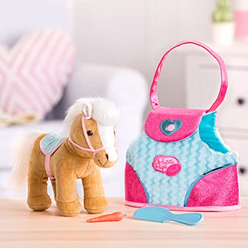 Pucci Pups – Beige Horse with Blue Stripes and Pink Pony Bag (ST8274Z) 10 inches