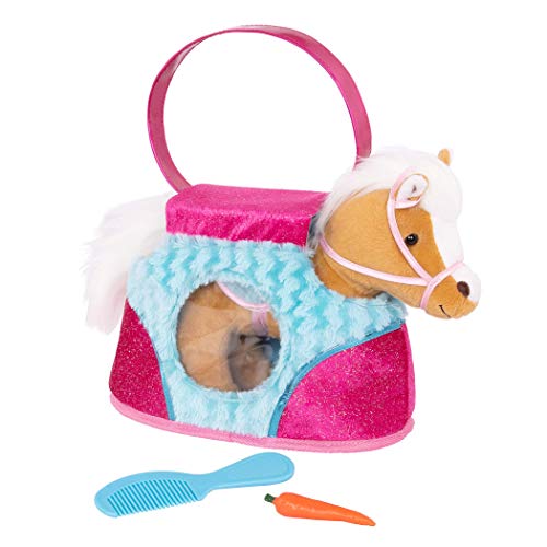 Pucci Pups – Beige Horse with Blue Stripes and Pink Pony Bag (ST8274Z) 10 inches