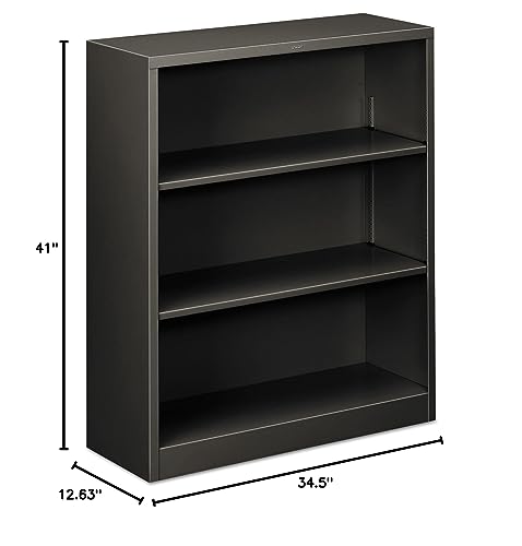 HON S42ABCS Metal Bookcase, Three-Shelf, 34-1/2w x 12-5/8d x 41h, Charcoal