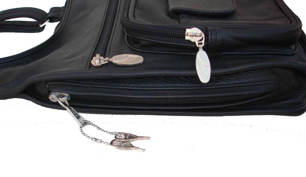 Conceal and Carry Black Leather Purse Compact Design but Highly Efficient includes Built-in Wallet and Locking Zipper for weapon security "The Lisa"