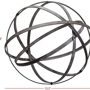 Foreside Home and Garden Black Large Distressed Metal Decorative Sphere Sculpture, 42