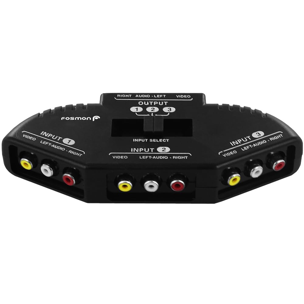 Fosmon A1602 RCA Splitter with 3-Way Audio, Video RCA Switch Box + RCA Cable for Connecting 3 RCA Output Devices to Your TV