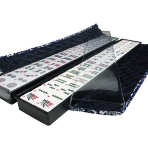 Linda Li New! - American Mahjong Set 166 Premium White Tiles, 4 All-in-One Rack/Pushers, Blue Paisley Soft Bag – Classic Full Size Complete Mahjongg Set