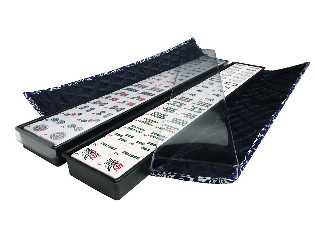 Linda Li New! - American Mahjong Set 166 Premium White Tiles, 4 All-in-One Rack/Pushers, Blue Paisley Soft Bag – Classic Full Size Complete Mahjongg Set