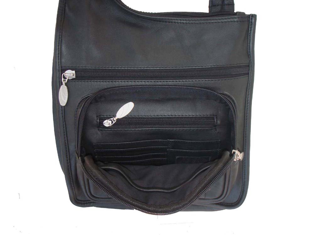 Conceal and Carry Black Leather Purse Compact Design but Highly Efficient includes Built-in Wallet and Locking Zipper for weapon security "The Lisa"