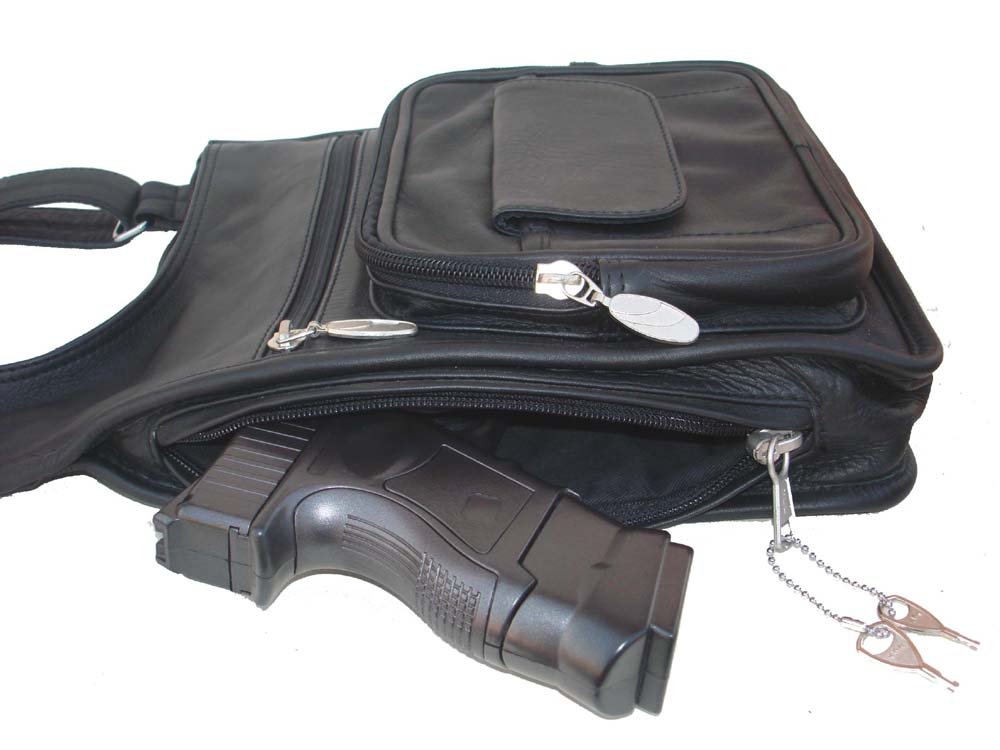 Conceal and Carry Black Leather Purse Compact Design but Highly Efficient includes Built-in Wallet and Locking Zipper for weapon security "The Lisa"