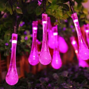 wonfast solar outdoor string lights,wonfastwaterproof 20ft 30led crystal water drop solar powered christmas fairy string lights for outdoor gardens patio homes wedding christmas party (pink)