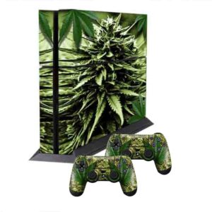 PS4 Designer Skin for Sony PlayStation 4 Console System plus Two(2) Decals for: PS4 Dualshock Controller - Skunk Bud