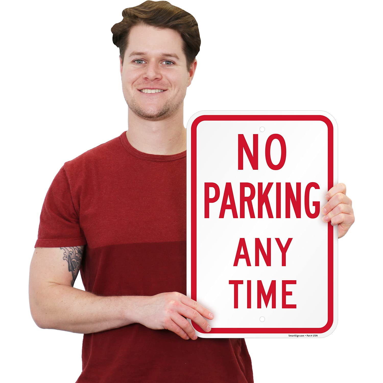 SmartSign 18 x 12 inch “No Parking Any Time” Metal Sign, Screen Printed, 63 mil Laminated Rustproof Aluminum, Red and White