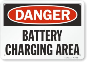 smartsign-s-0220-pl-10 "danger - battery charging area" sign | 7" x 10" plastic , black/red on white