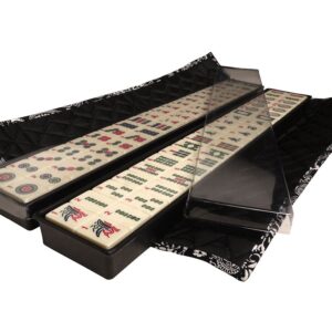 Linda Li American Mahjong Set Black Paisley Soft Bag - 166 Ivory Colored Engraved Tiles, 4 All-in-One Rack/Pushers