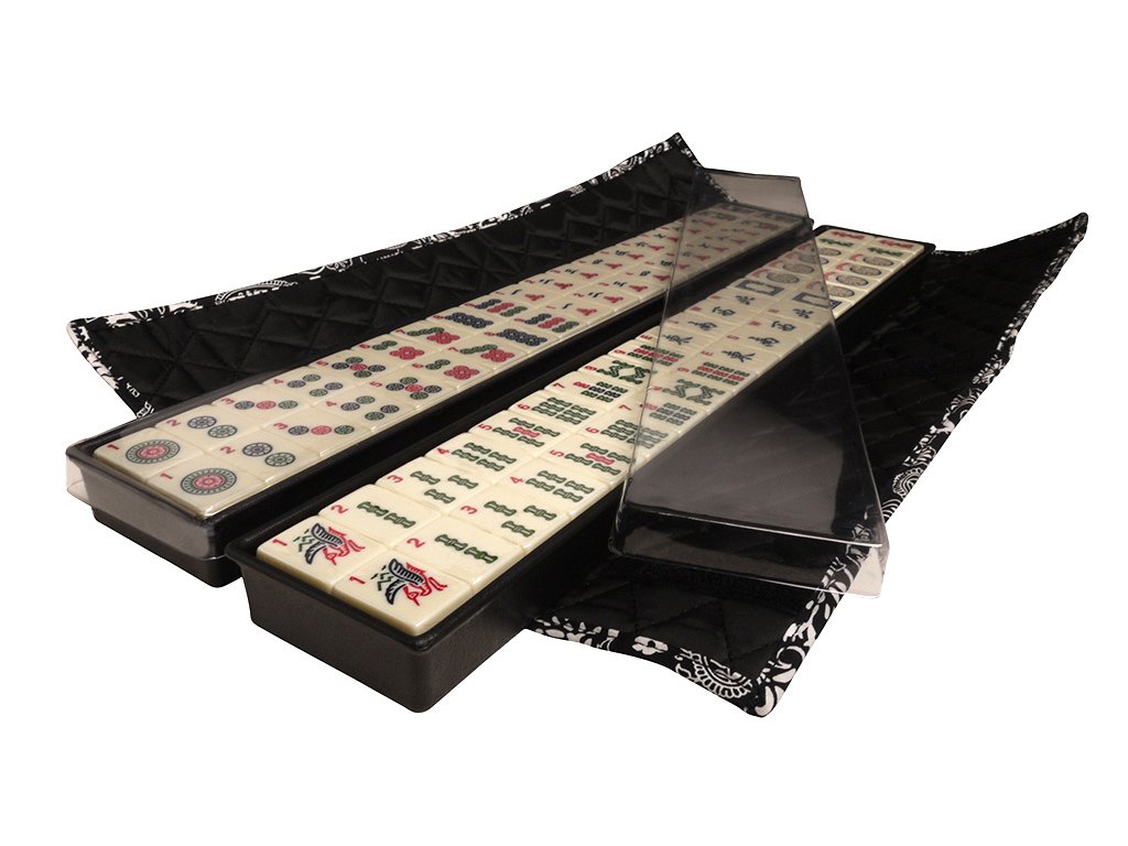 Linda Li American Mahjong Set Black Paisley Soft Bag - 166 Ivory Colored Engraved Tiles, 4 All-in-One Rack/Pushers